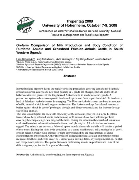 Pdf On Farm Comparison Of Milk Production And Body Condition Of