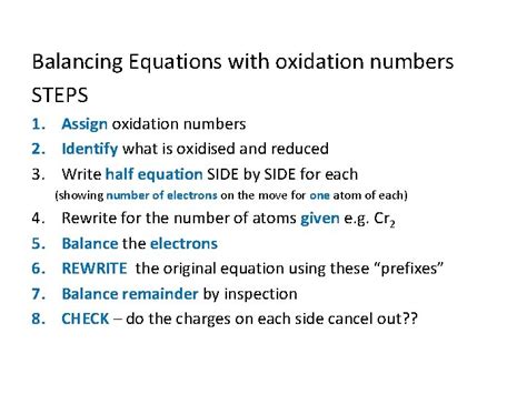 Oxidation Numbers Balancing Equation Oxidation Number Oxidation Number