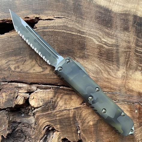 Microtech Utx 85 Te Olive Camo Full Serrated Signature Series 233 3ocs