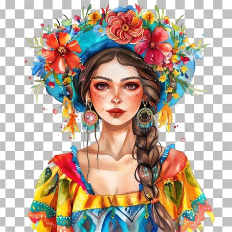 Premium Psd Beautiful Mexican Woman With Floral Wreath Portrait