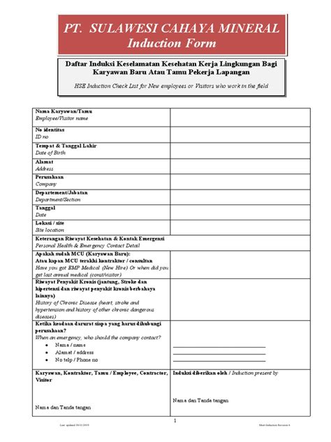 Short Safety Induction Form Rev7 Pdf