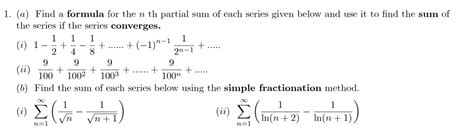 answered a find a formula for the n th partial… bartleby