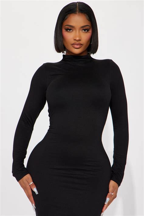 Efina Double Lined Midi Dress Black Fashion Nova