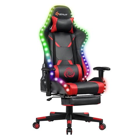 Goplus Gaming Racing Chair W Led Andmassage Lumbar Support Bluewhite