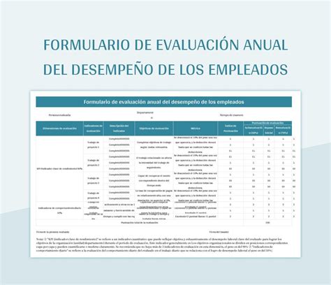 Plantilla De Excel Formulario De Evaluación Anual Del Desempeño De Los