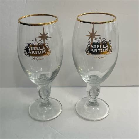 Dining Stella Artois Belgium Beer Glasses Chalice 4cl Set Of 2 Gold