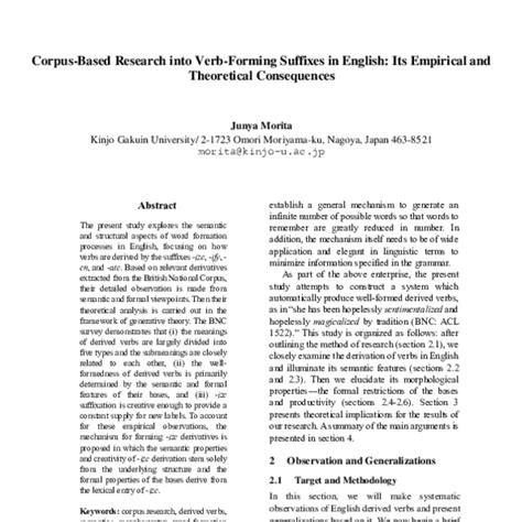 Corpus Based Research Into Verb Forming Suffixes In English Its