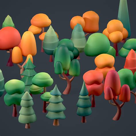 3d Model Stylized Lowpoly Plants And Trees Set Vr Ar Low Poly
