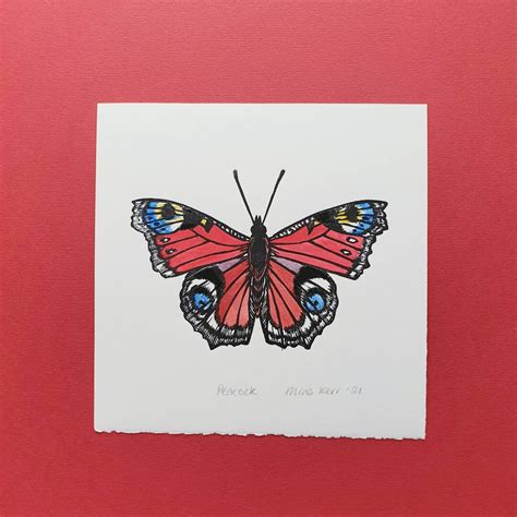 Peacock Butterfly Linocut Print Original Peacock Butterfly Lino Print