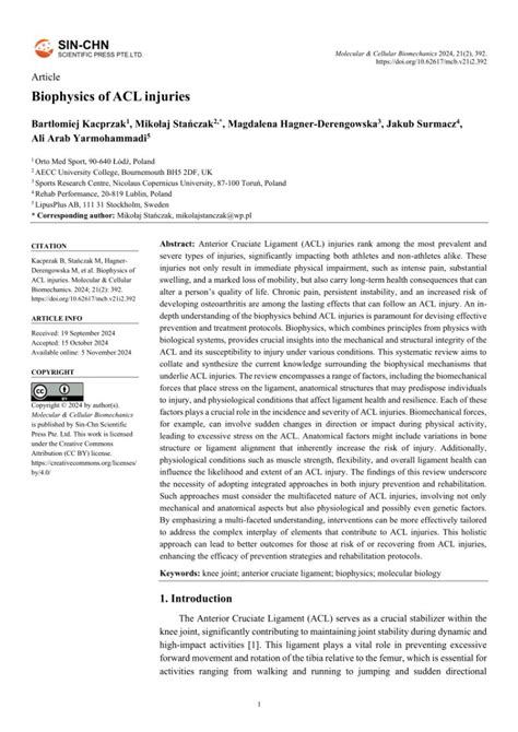 Dr Ali Mohamedi M D On Linkedin Pdf Biophysics Of Acl Injuries