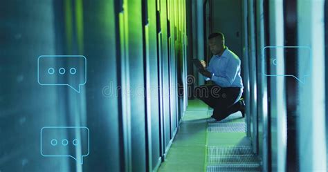 Image Of Ai Chat Dialogue Over African American Technician Using Tablet