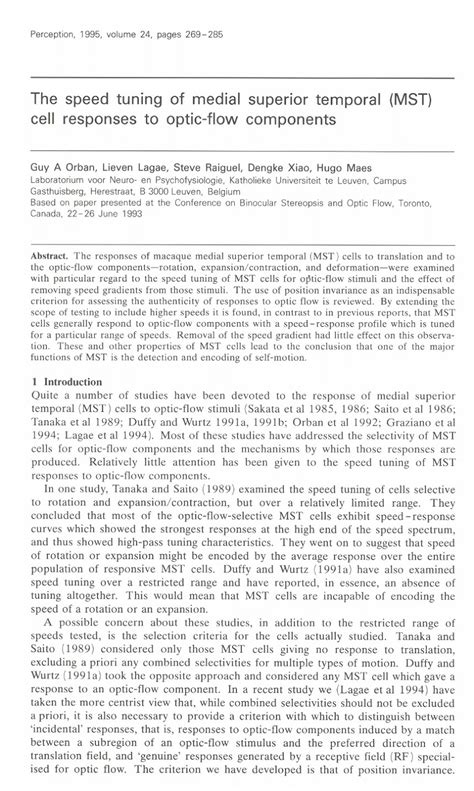 Pdf The Speed Tuning Of Medial Superior Temporal Mst Cell Responses