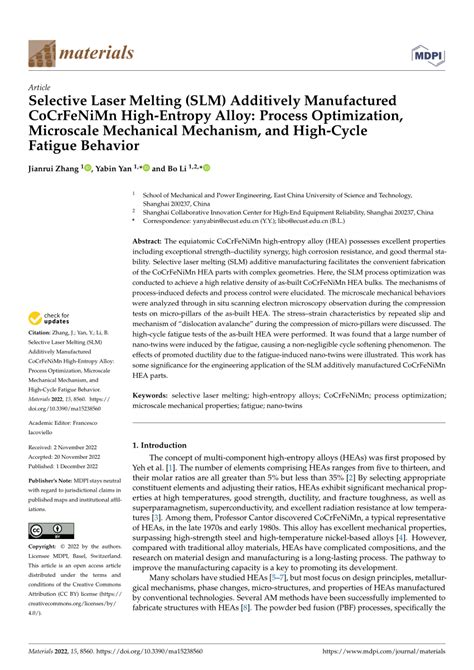 pdf selective laser melting slm additively manufactured cocrfenimn