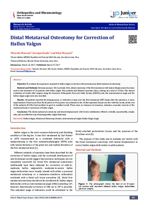 Pdf Distal Metatarsal Osteotomy For Correction Of Hallux Valgus