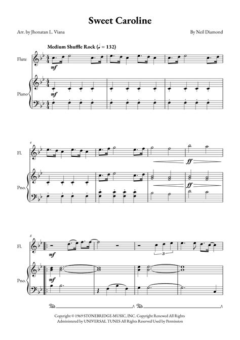 Sweet Caroline Arr Jhonatan Lucio Viana By Neil Diamond Sheet Music
