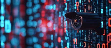 Surveillance Camera Against Digital Binary Background Security