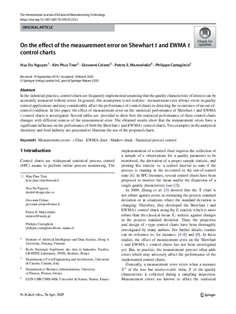 Pdf On The Effect Of The Measurement Error On Shewhart T And Ewma T