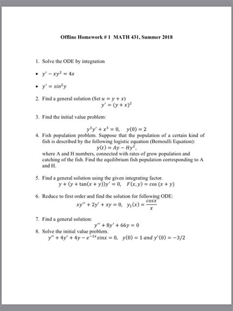 solved offline homework 1 math 431 summer 2018 1 solve