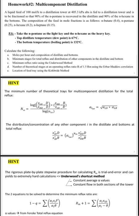 Solved Homework 2 Multicomponent Distillation A Liquid