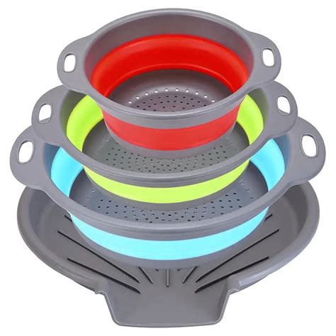 Foldable Collapsible Colander Set With Self Draining Base Inspire