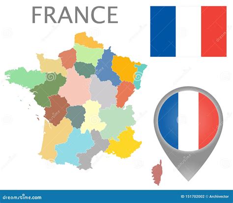 Bandera De Francia Indicador Del Mapa Y Mapa Con Divisiones