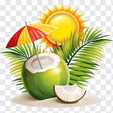 해변 우산과 야자 잎 아래의 열대 여름 방학 파라다이스 코코넛 음료 코코넛 마시다 여름 Png 일러스트 및 이미지 에 대한 무료 다운로드 Pngtree