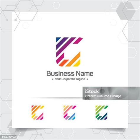 Konsep Vektor Desain Logo Digital Huruf C Dengan Piksel Warnawarni