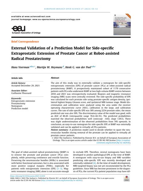 Pdf External Validation Of A Prediction Model For Side Specific