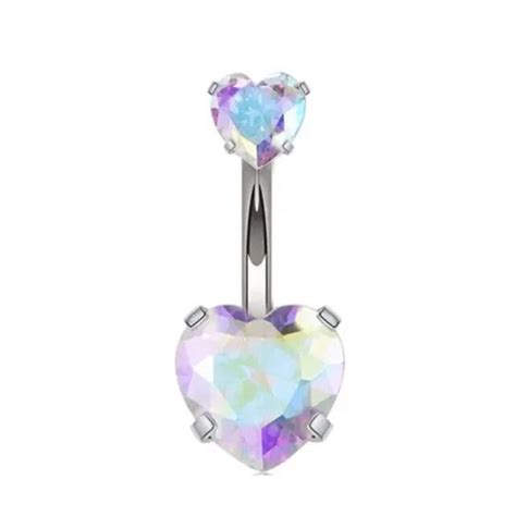 Aoxiang 1pc Steel Belly Button Rings Crystal Piercing Navel Heart Style