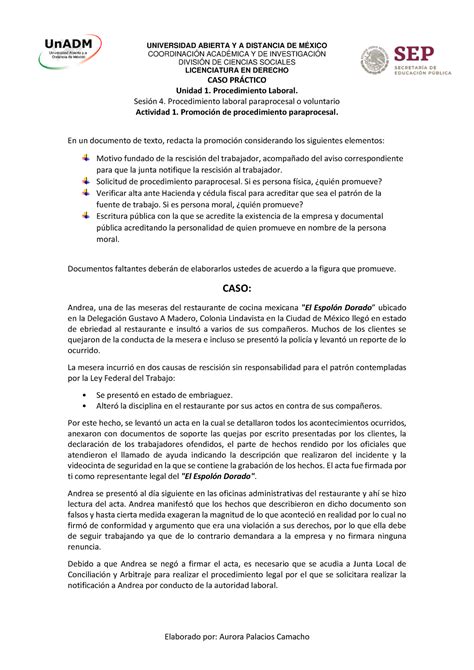 Caso Unidad 1 Sesion 4 Actividad 1 Universidad Abierta Y A