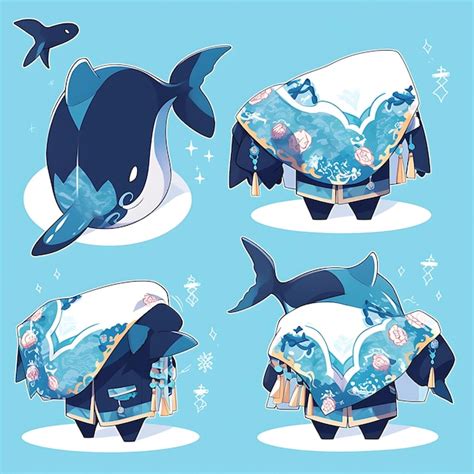 Premium Photo Sticker Of Male Whale Chibi Kawaii Polynesian Fashion