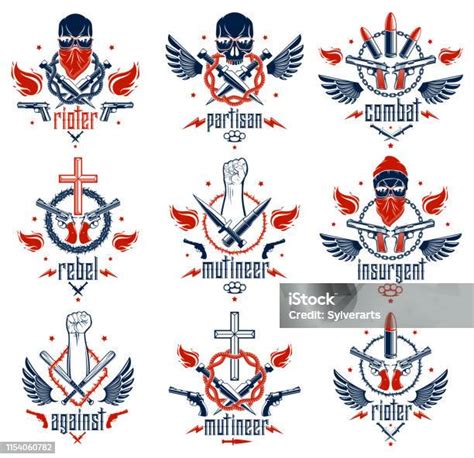 강력한 주먹 공격적인 두개골 총알과 총 무기와 다른 디자인 요소 벡터 문신 반란 군 및 혁명으로 무정 부와 혼돈 공격적인 헝겊 Revolution에 대한 스톡 벡터 아트 및