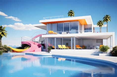 Premium Photo 3d Rendering Of Modern Cozy House With Pool And Parking