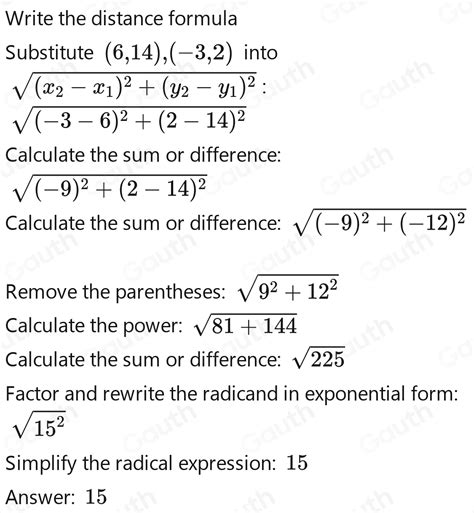 solved find the distance between two points a 6 14 b 3 2 in writing