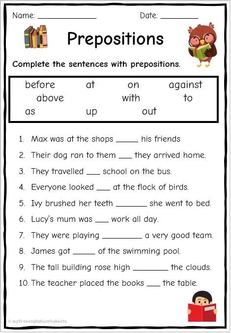 Prepositions In Sentences Worksheets Free English Worksheets
