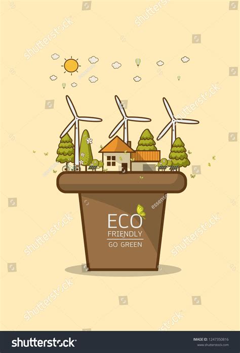 Vector Illustration Eco Earth Wind Turbine Stock Vector Royalty Free