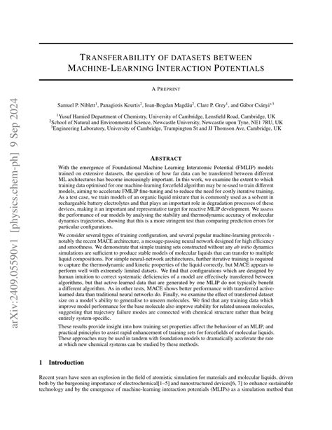 Pdf Transferability Of Datasets Between Machine Learning Interaction Potentials