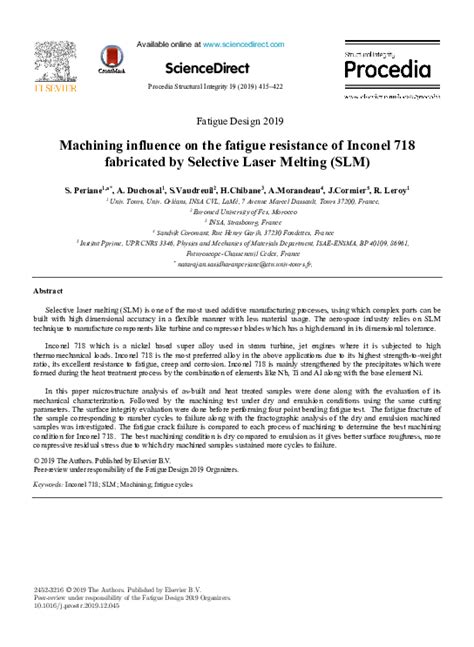 Pdf Machining Influence On The Fatigue Resistance Of Inconel 718 Fabricated By Selective Laser