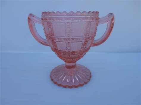 Imperial Glass Beaded Block Pink Depression Sugar Bowl