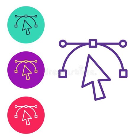 Set Line Bezier Curve Icon Isolated On White Background Pen Tool Icon Set Icons Colorful Stock