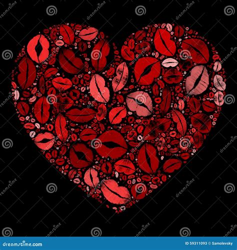 Red Heart Kissing Lips Mosaic On Black Background Stock Illustration