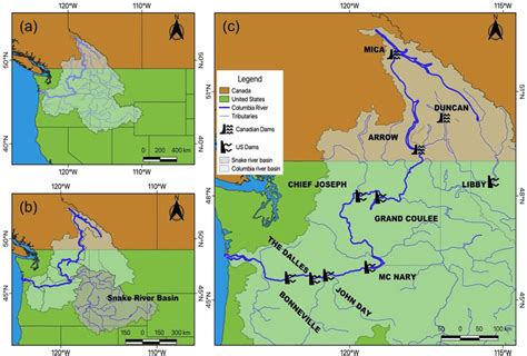 Map Showing A The Columbia River Basin Across Canada And The United