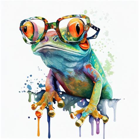 Premium Photo Brightly Colored Frog With Glasses And Paint Splatters