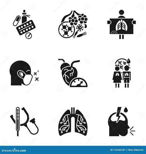 Pneumonia Disease Vector Icon Set Human Lungs Trachea Anatomy