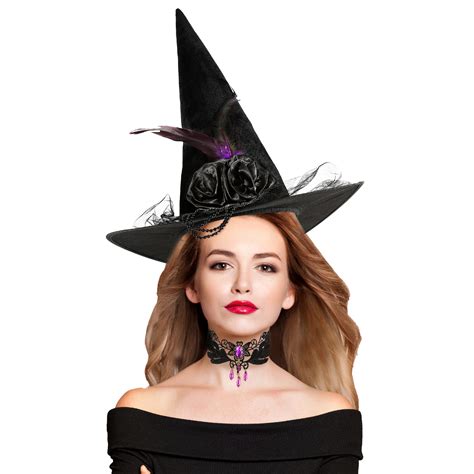 Unkenbo Halloween Witch Hats For Women Flower Feathers Black Witches
