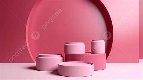 분홍색 색상 테마와 원통형 모양으로 3d로 렌더링된 제품 디스플레이 단상 그림 유리 진열장 3d 연단 제품 쇼케이스 배경