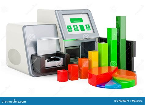 DNA Sequencer With Growth Bar Graph And Pie Chart 3D Rendering Stock