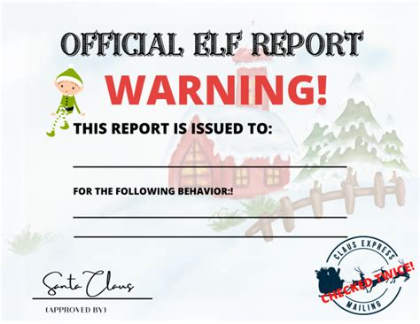 Official Elf Report Warning Printable Report Card Elf Official Report
