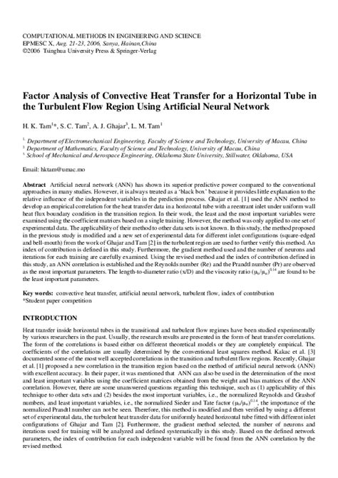 Pdf Factor Analysis Of Convective Heat Transfer For A Horizontal Tube