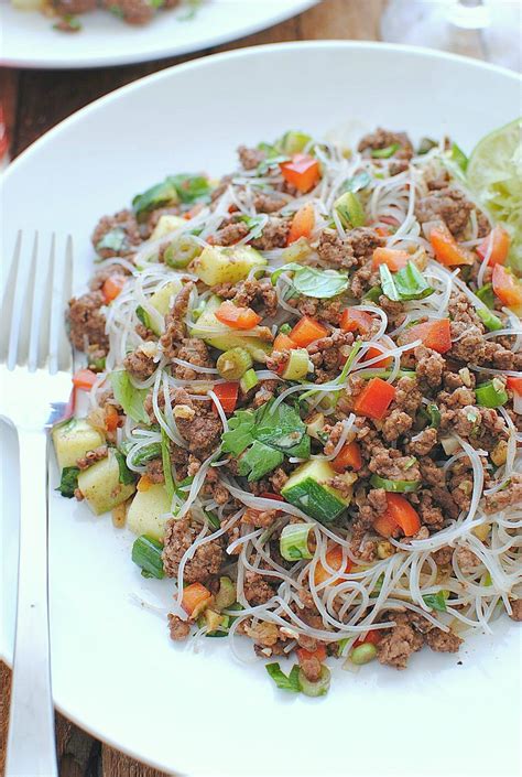 Spicy Beef And Basil With Vermicelli Noodles Bev Cooks